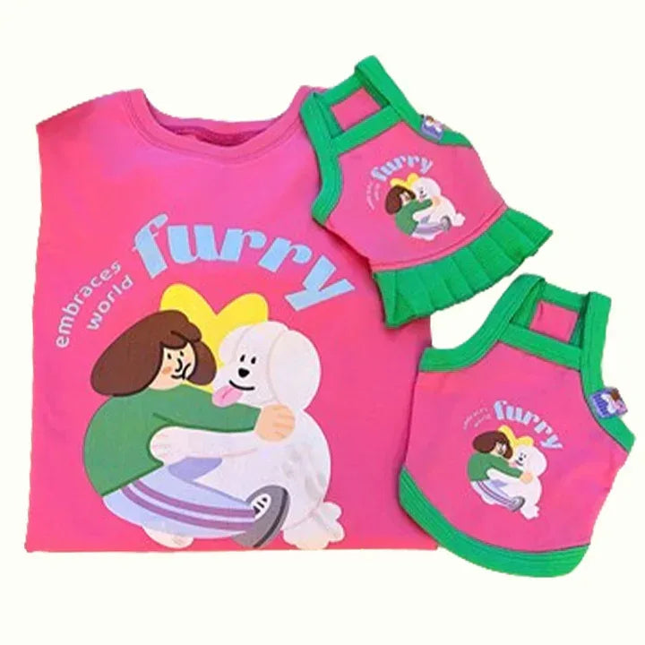Furry Embraces World Pink Dog Human Matching Tee Shirts | CityBear